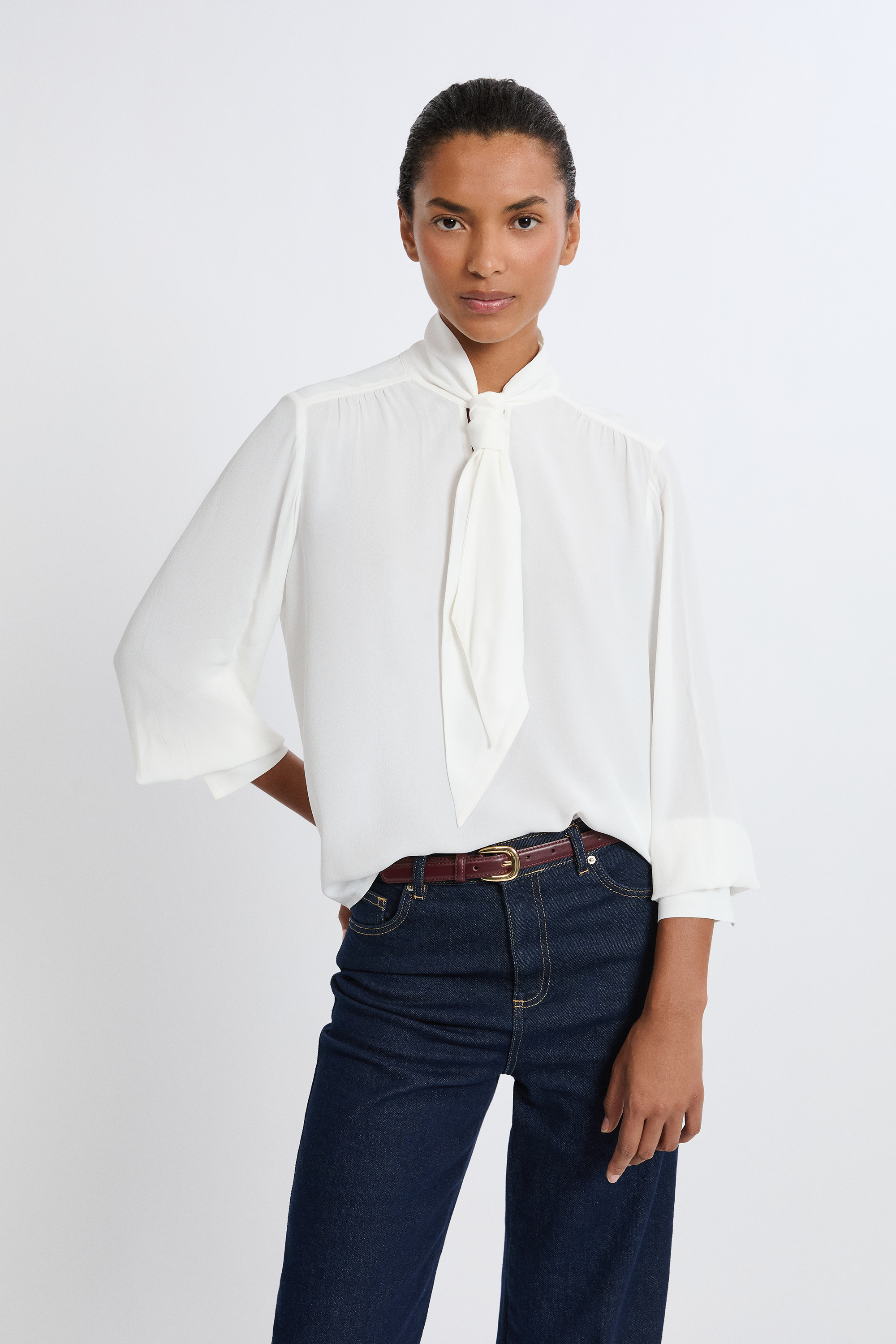 Chemise avec col cravate HELISE ECRU - ETAM