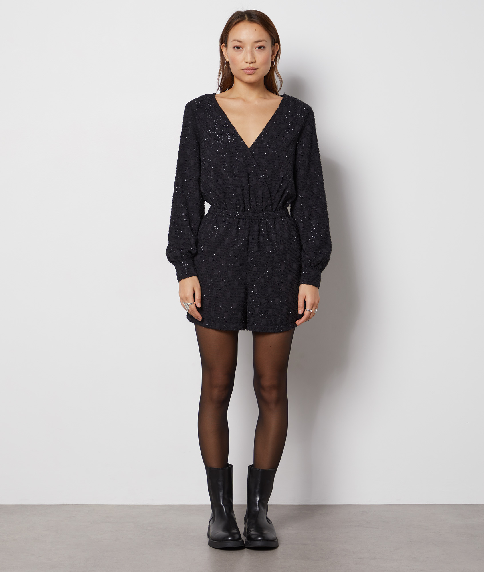 Combishort col V pailletée PALOMA NOIR - ETAM