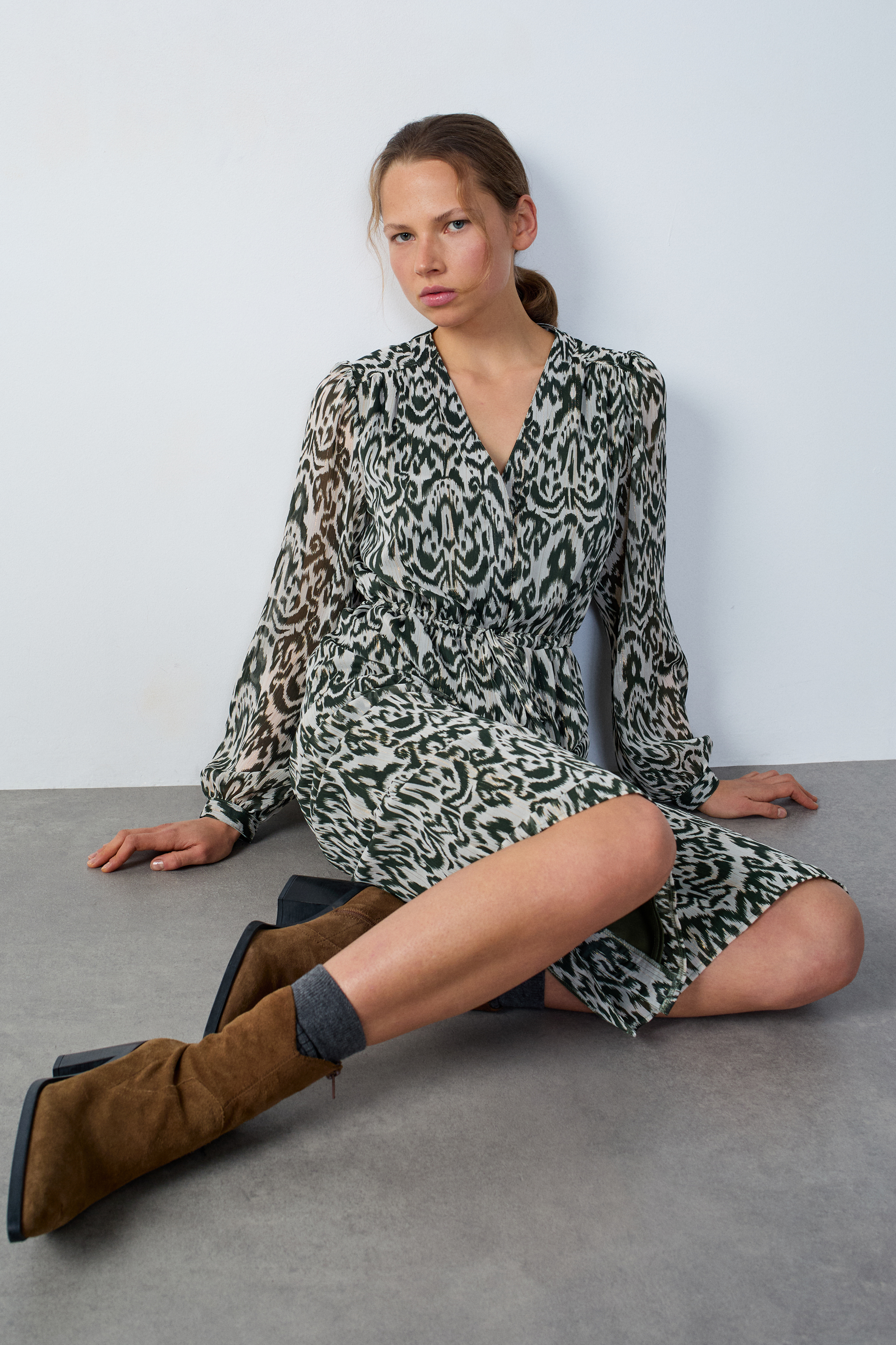 Robe fluide longue imprimée effet lamé ELIE IMP IMP FD ECRU - ETAM