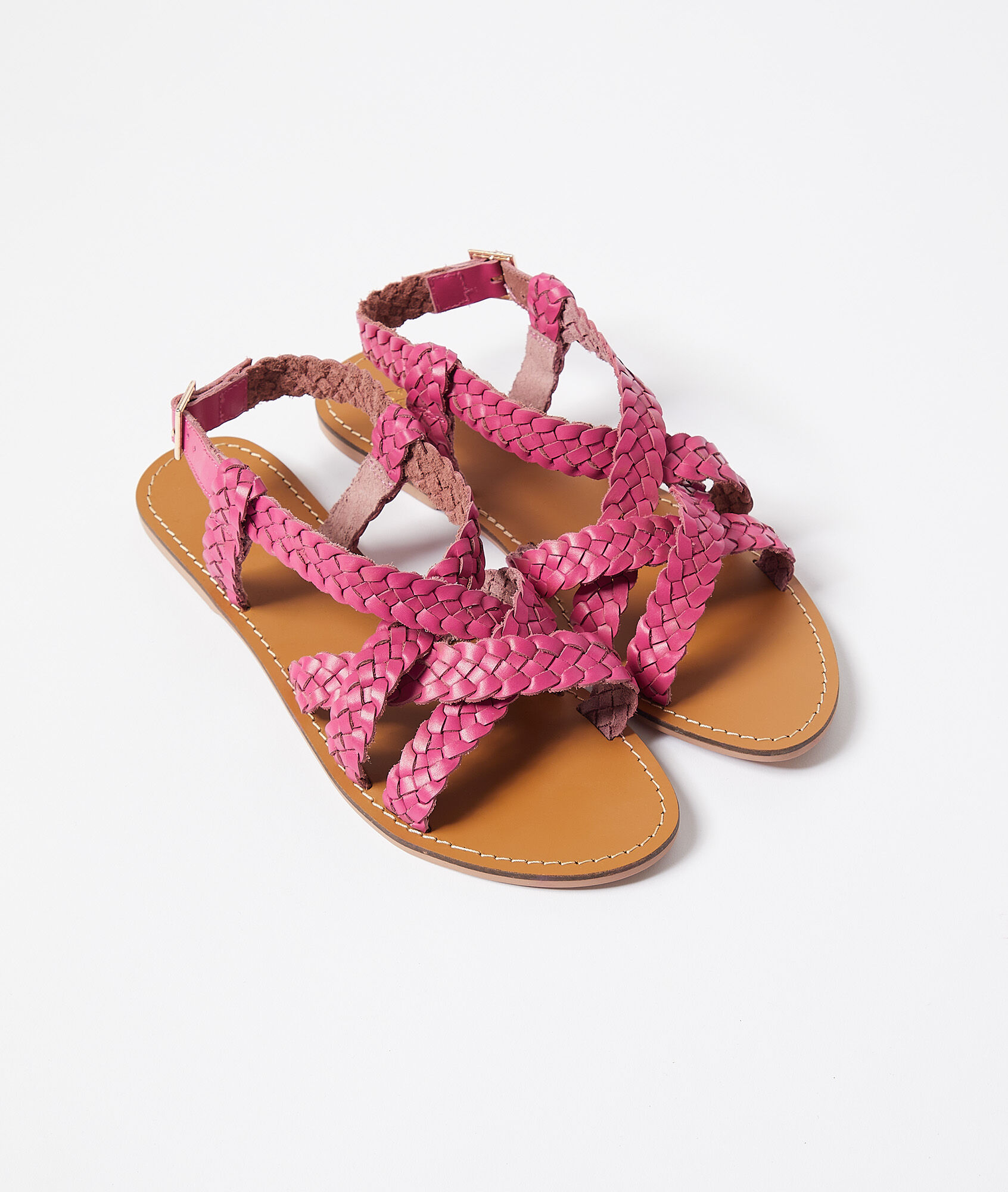 Sandales tressées en cuir SALOME ROSE BONBON - ETAM