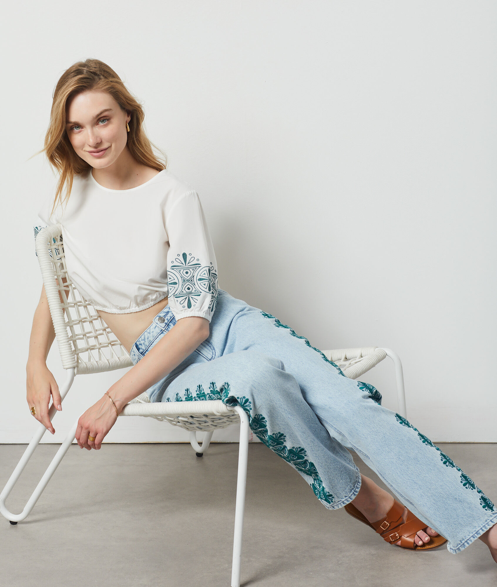 Jean détails brodés DIMI BLEU CIEL - ETAM