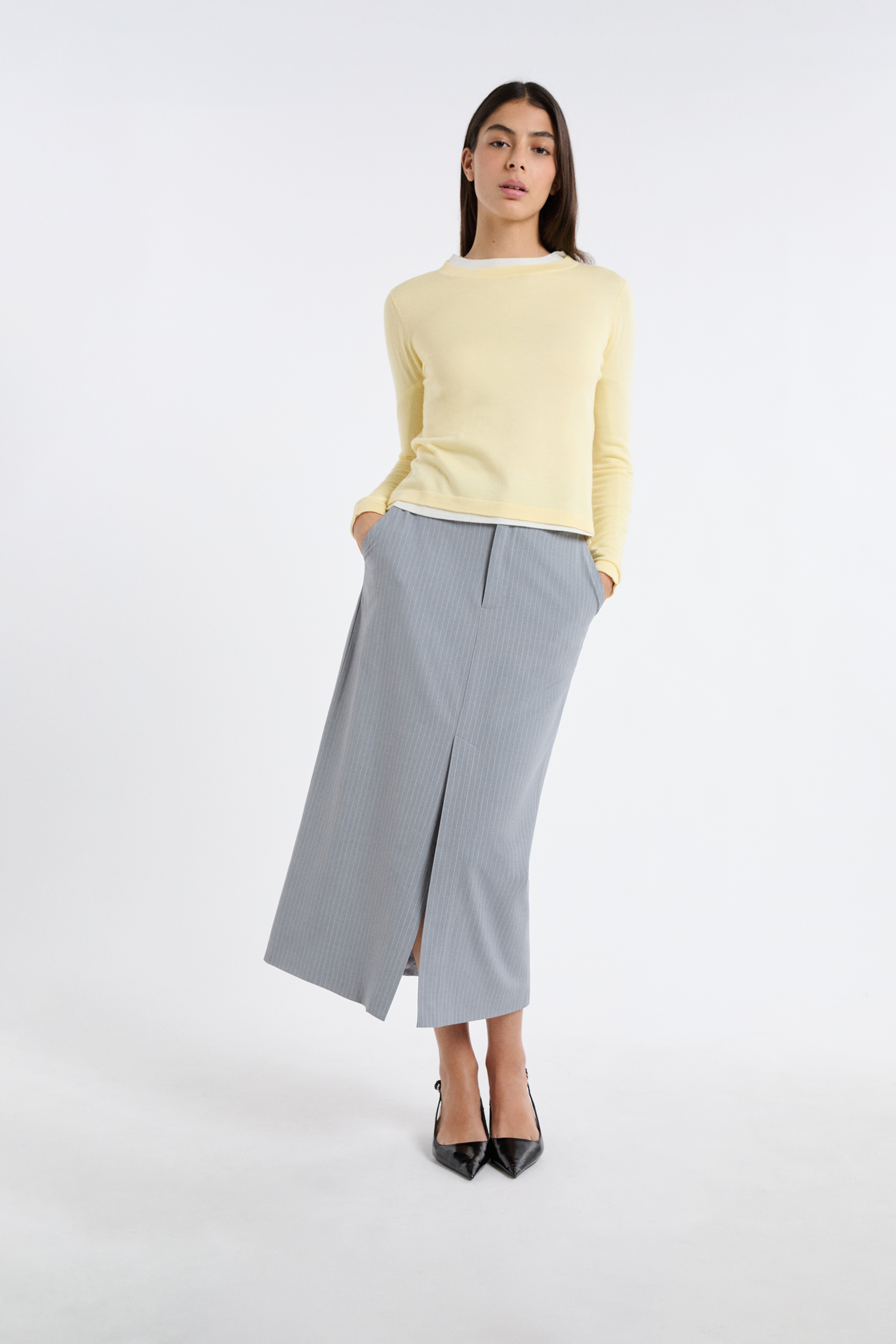 Jupe longue à rayures ALBA RAY GRIS - ETAM