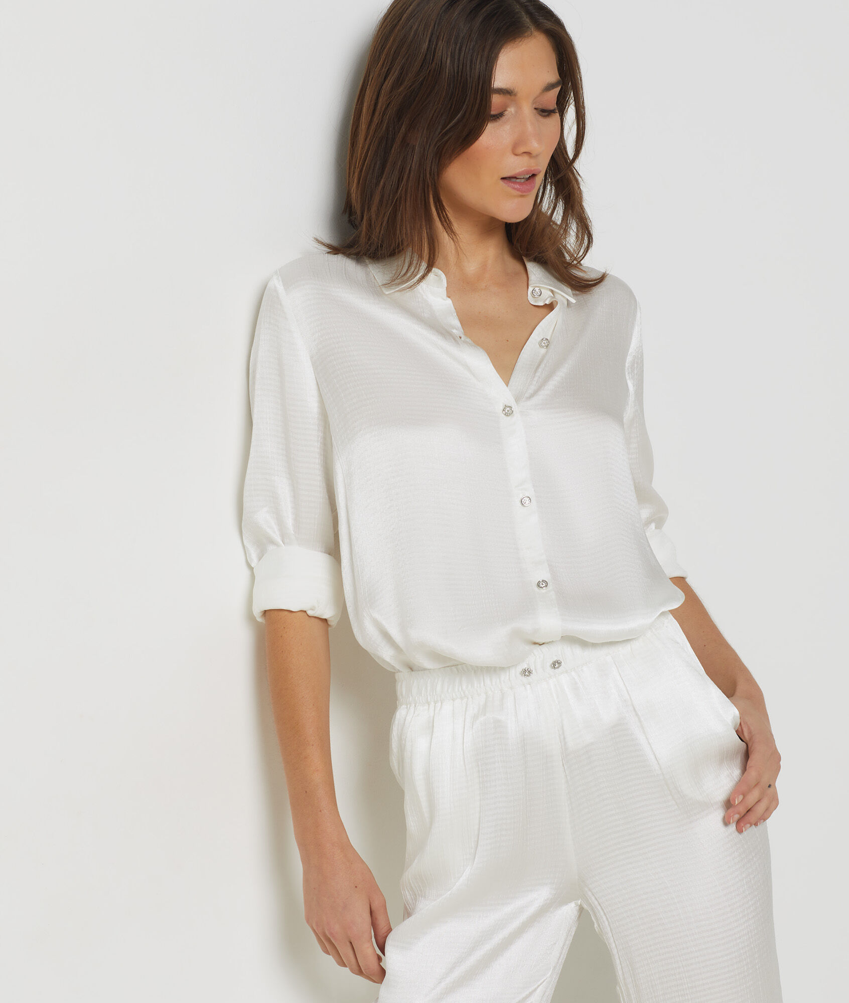 Chemise de pyjama boutons bijoux - CLIFF - BLANC - ETAM