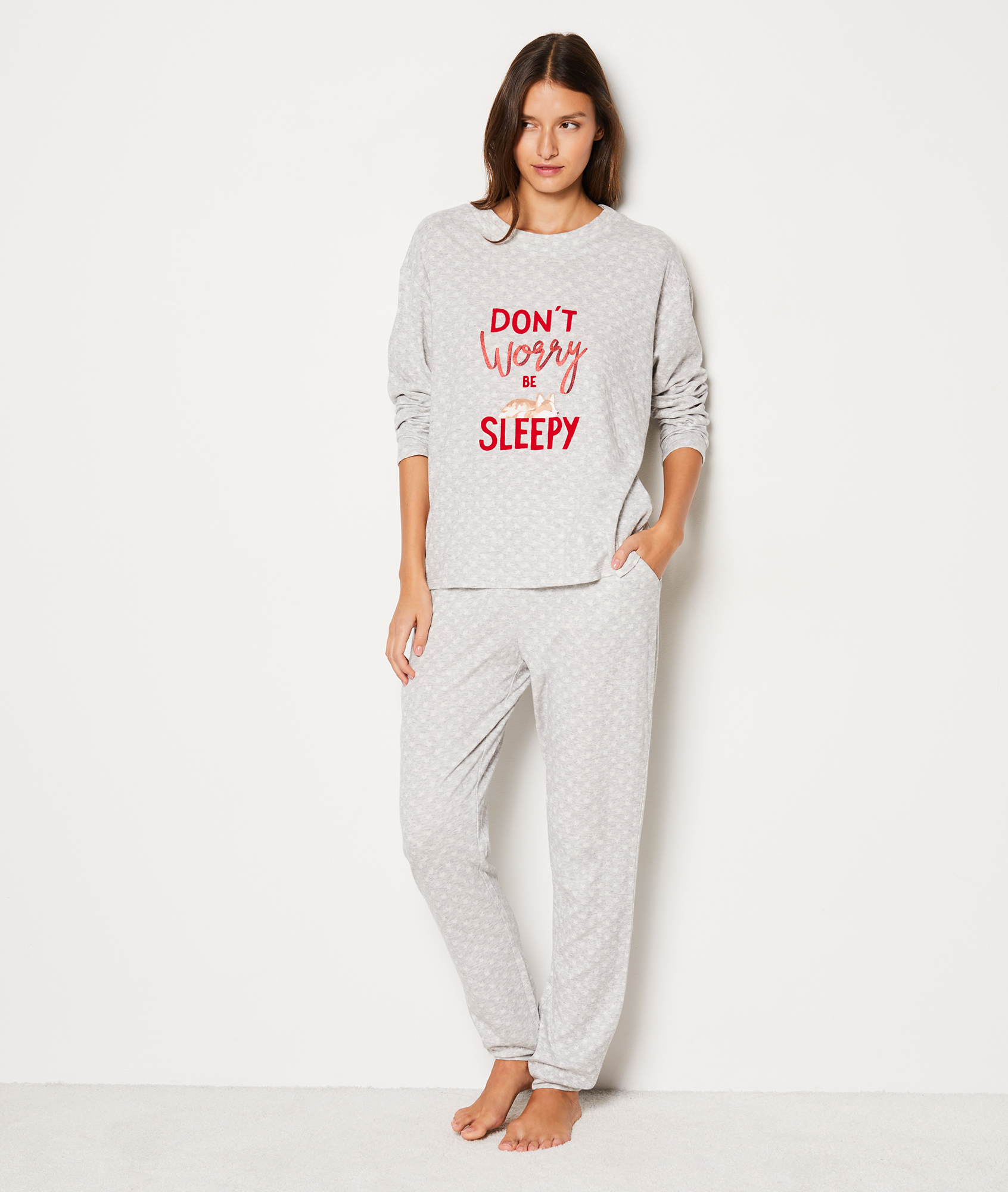 Pantalon de pyjama en coton imprimé Corgi GARY GRIS - ETAM