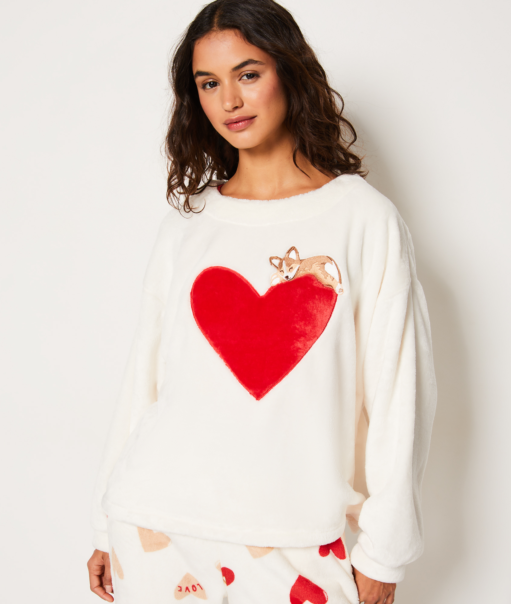 Sweat de pyjama polaire à cœurs Corgi GORDO BLANC - ETAM