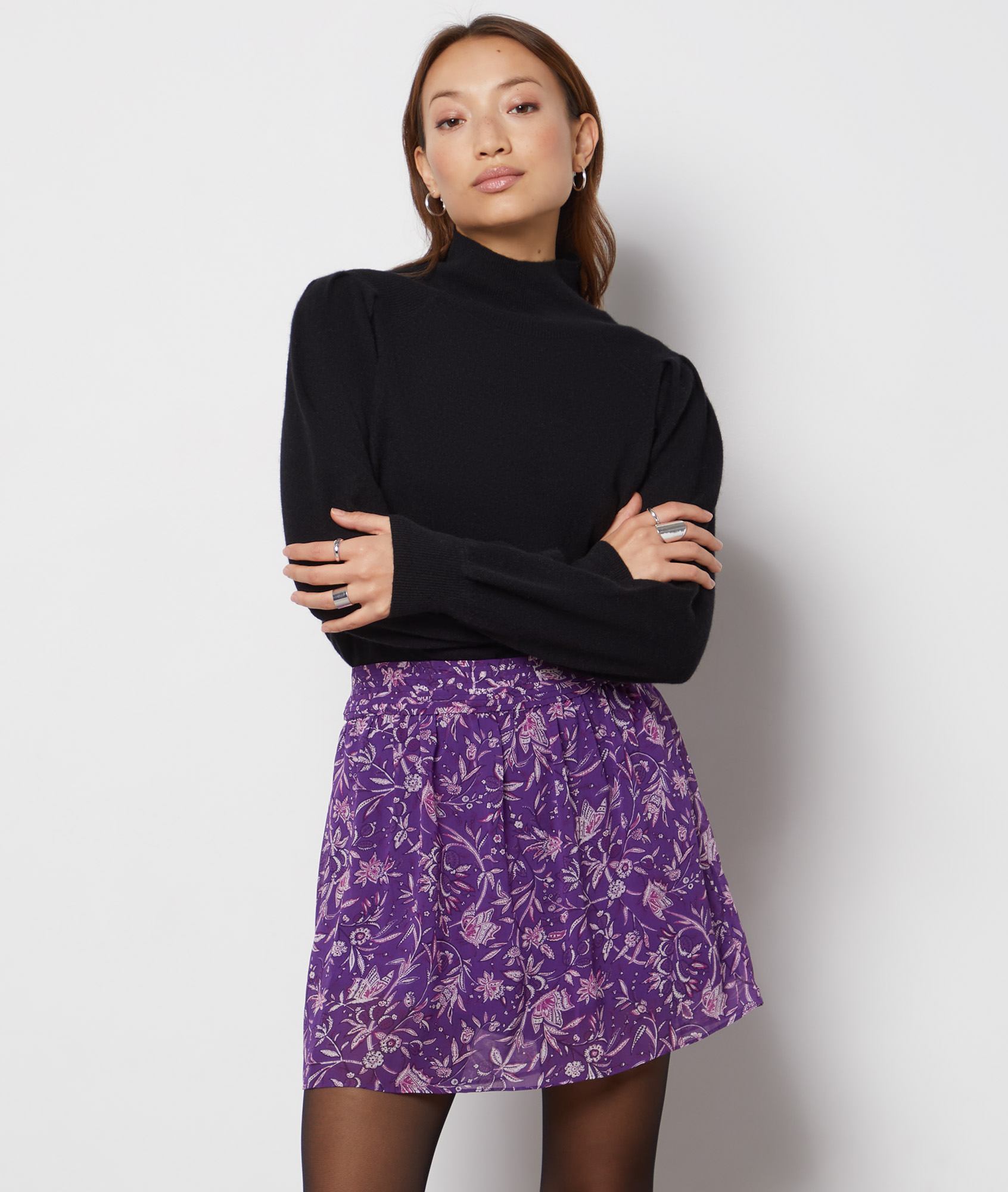 Jupe courte imprimé floral PAULINA IMP FD VIOLET. - ETAM