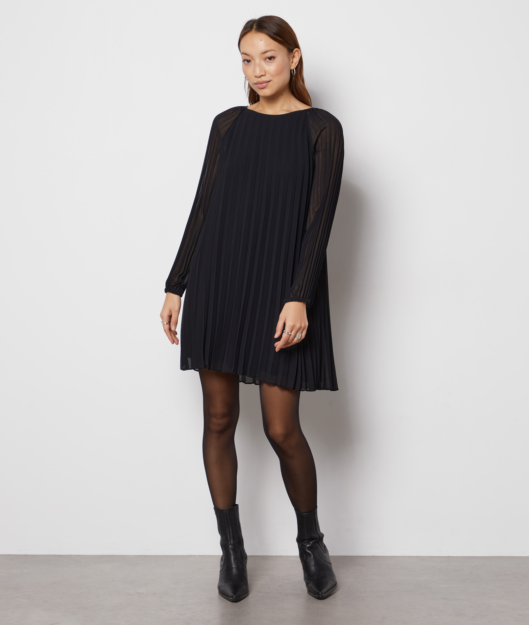 Robe courte plissée dos nu - PHILLIPA - NOIR - ETAM